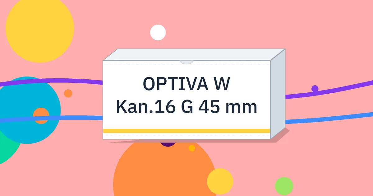 Symbolbild: Packung mit der Aufschrift OPTIVA W Kan.16 G 45 mm (PZN 09105870) – Verfügbarkeit und Bezug in Apotheken in Frankfurt am Main