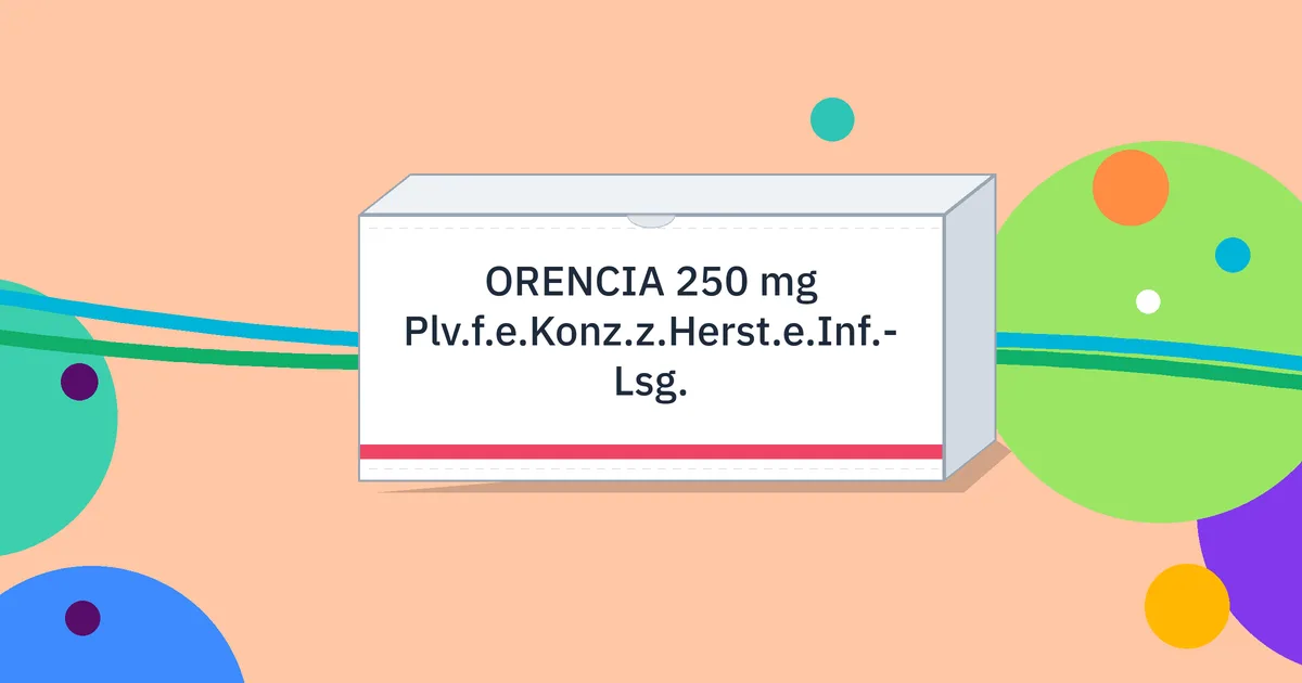 Symbolbild: Packung mit der Aufschrift ORENCIA 250 mg Plv.f.e.Konz.z.Herst.e.Inf.-Lsg. (PZN 10709188) – Verfügbarkeit und Bezug in Apotheken in Frankfurt am Main