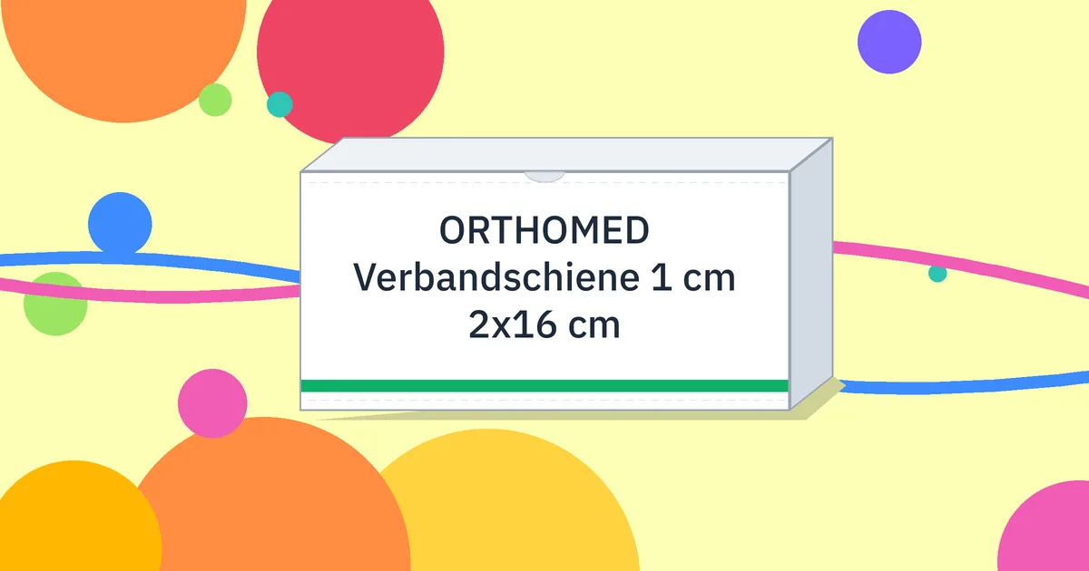 Symbolbild: Packung mit der Aufschrift ORTHOMED Verbandschiene 1 cm 2x16 cm (PZN 16158298) – Verfügbarkeit und Bezug in Apotheken in Frankfurt am Main