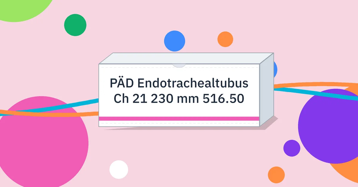 Symbolbild: Packung mit der Aufschrift PÄD Endotrachealtubus Ch 21 230 mm 516.50 (PZN 09380808) – Verfügbarkeit und Bezug in Apotheken in Frankfurt am Main