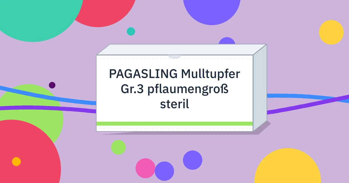 Symbolbild: Packung mit der Aufschrift PAGASLING Mulltupfer Gr.3 pflaumengroß steril (PZN 20165602) – Verfügbarkeit und Bezug in Apotheken in Frankfurt am Main