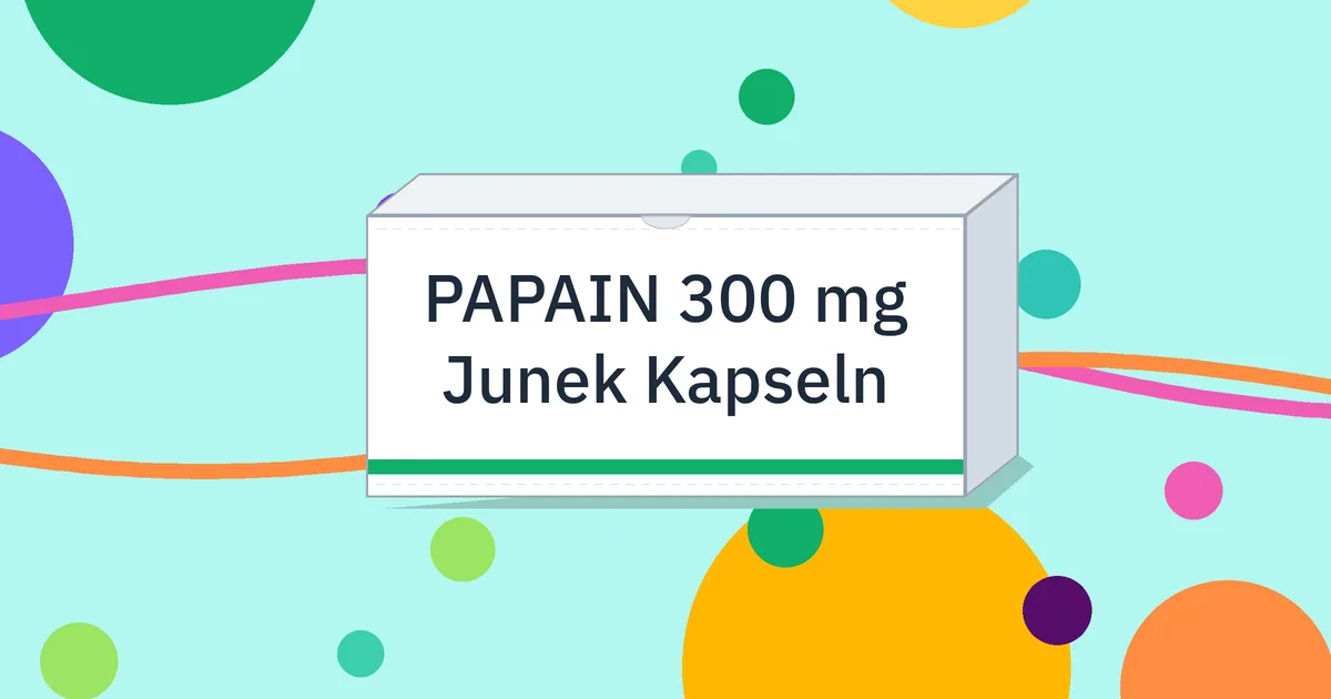 Symbolbild: Packung mit der Aufschrift PAPAIN 300 mg Junek Kapseln (PZN 03498934) – Verfügbarkeit und Bezug in Apotheken in Frankfurt am Main