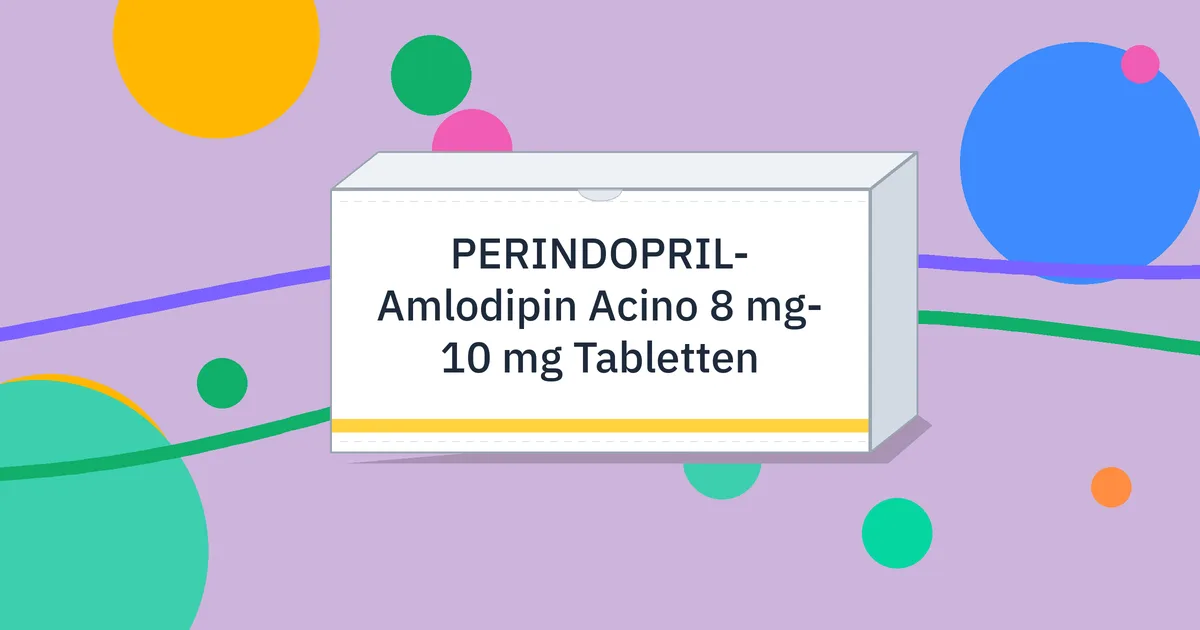 Symbolbild: Packung mit der Aufschrift PERINDOPRIL-Amlodipin Acino 8 mg-10 mg Tabletten (PZN 17505477) – Verfügbarkeit und Bezug in Apotheken in Frankfurt am Main