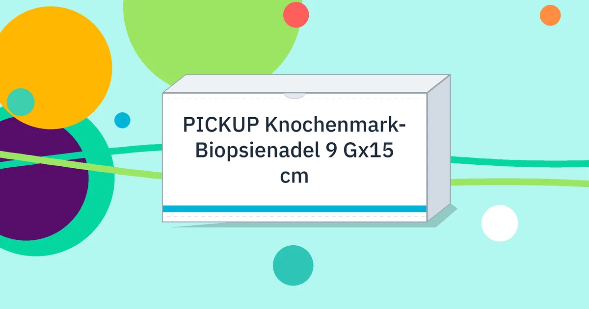 Symbolbild: Packung mit der Aufschrift PICKUP Knochenmark-Biopsienadel 9 Gx15 cm (PZN 16922227) – Verfügbarkeit und Bezug in Apotheken in Frankfurt am Main
