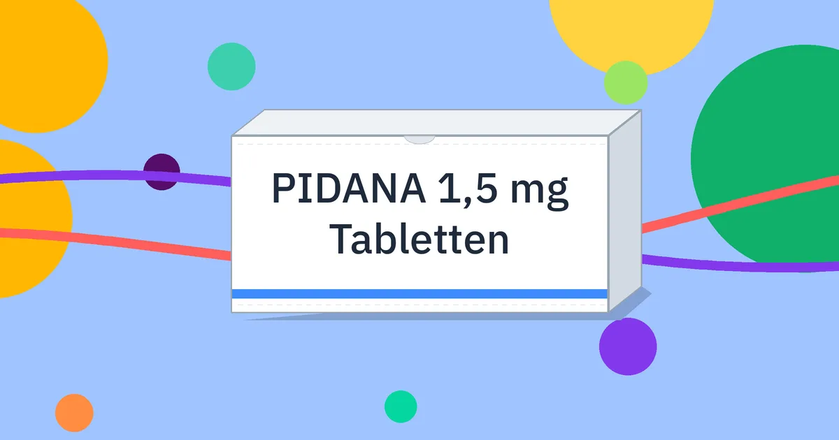 Symbolbild: Packung mit der Aufschrift PIDANA 1,5 mg Tabletten (PZN 16583073) – Verfügbarkeit und Bezug in Apotheken in Frankfurt am Main
