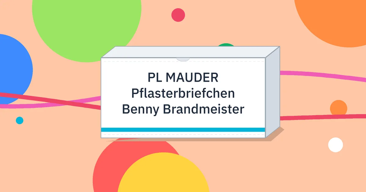 Symbolbild: Packung mit der Aufschrift PL MAUDER Pflasterbriefchen Benny Brandmeister (PZN 19435166) – Verfügbarkeit und Bezug in Apotheken in Frankfurt am Main