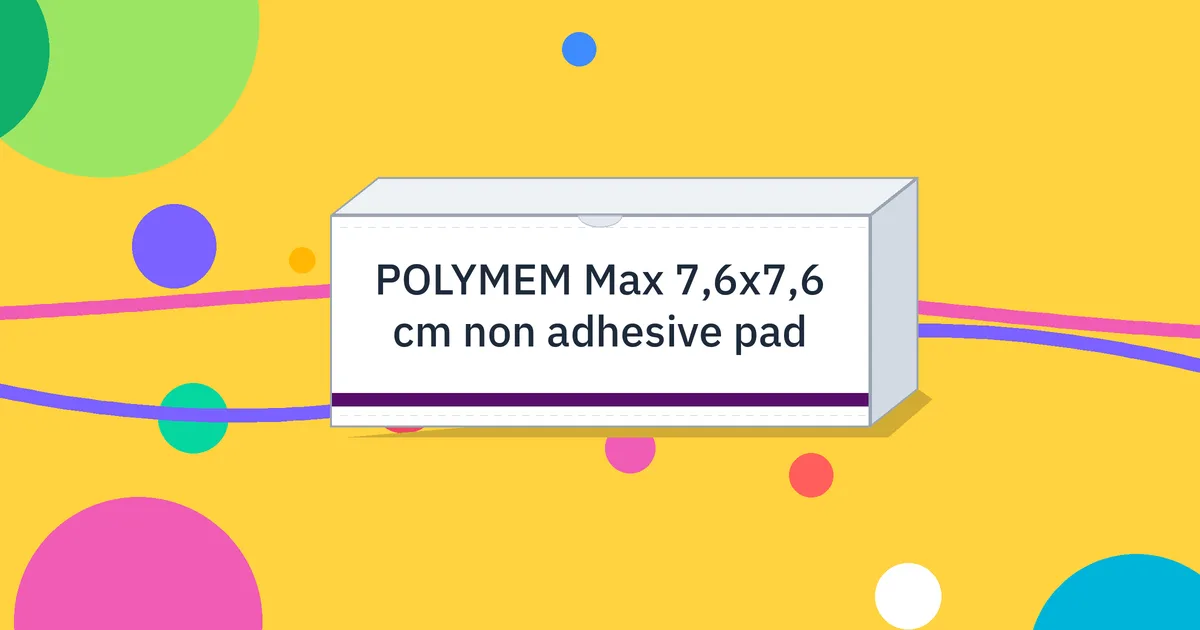 Symbolbild: Packung mit der Aufschrift POLYMEM Max 7,6x7,6 cm non adhesive pad (PZN 12451943) – Verfügbarkeit und Bezug in Apotheken in Frankfurt am Main