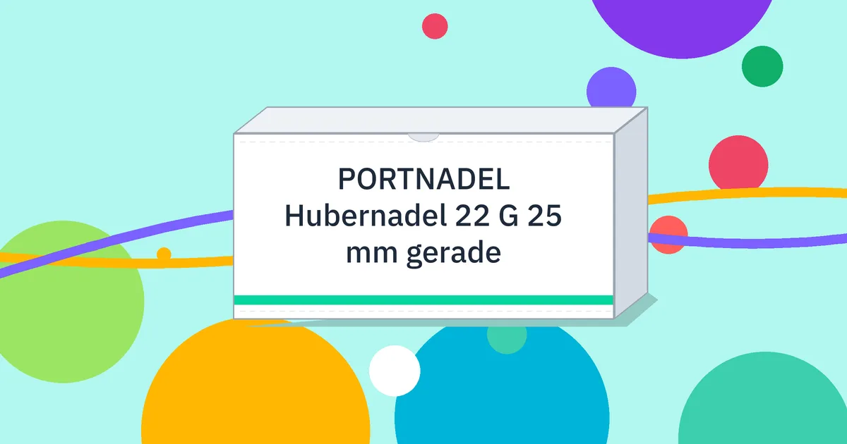 Symbolbild: Packung mit der Aufschrift PORTNADEL Hubernadel 22 G 25 mm gerade (PZN 02756624) – Verfügbarkeit und Bezug in Apotheken in Frankfurt am Main