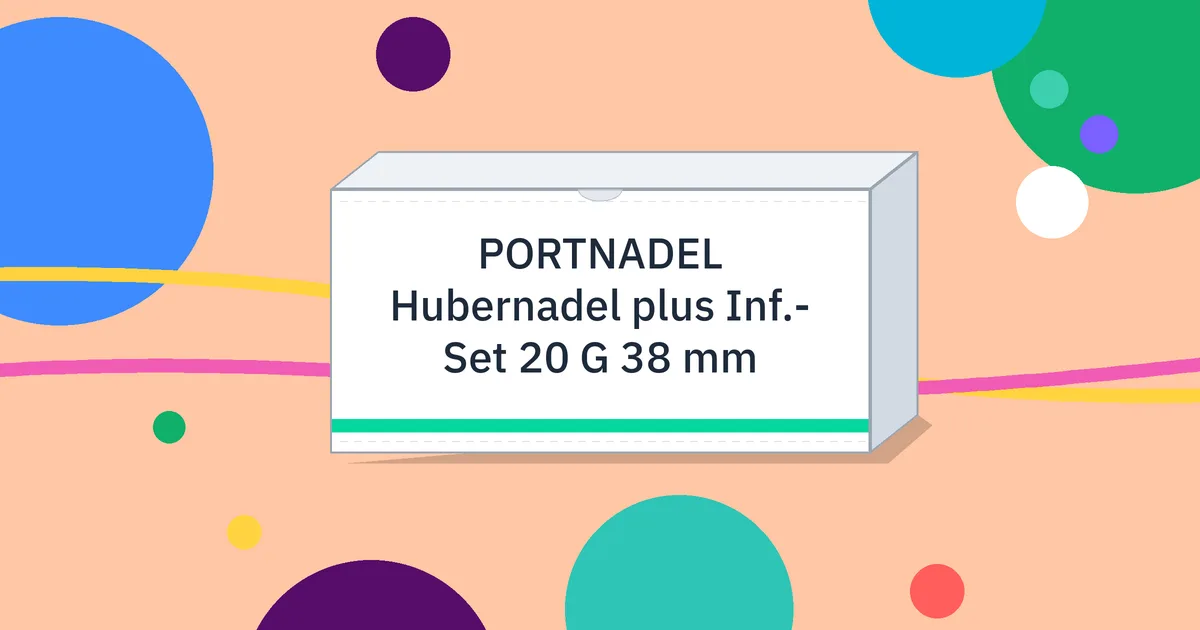Symbolbild: Packung mit der Aufschrift PORTNADEL Hubernadel plus Inf.-Set 20 G 38 mm (PZN 02706891) – Verfügbarkeit und Bezug in Apotheken in Frankfurt am Main