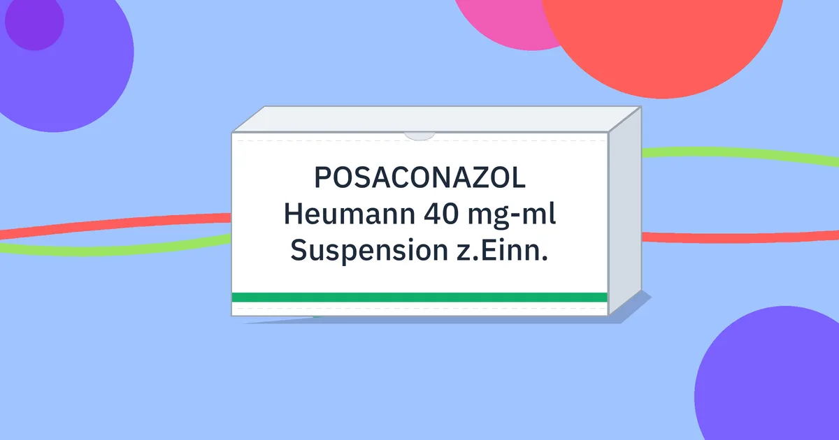 Symbolbild: Packung mit der Aufschrift POSACONAZOL Heumann 40 mg-ml Suspension z.Einn. (PZN 19646087) – Verfügbarkeit und Bezug in Apotheken in Frankfurt am Main