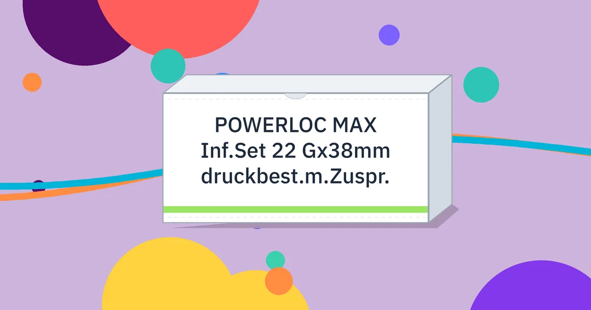 Symbolbild: Packung mit der Aufschrift POWERLOC MAX Inf.Set 22 Gx38mm druckbest.m.Zuspr. (PZN 19129222) – Verfügbarkeit und Bezug in Apotheken in Frankfurt am Main