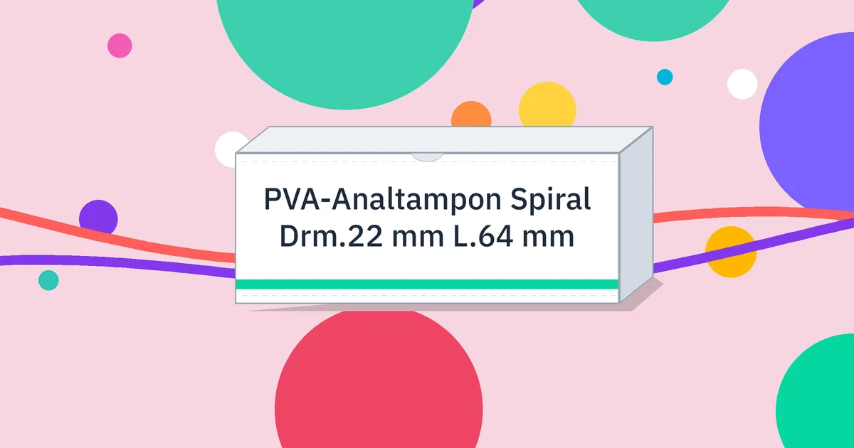 Symbolbild: Packung mit der Aufschrift PVA-Analtampon Spiral Drm.22 mm L.64 mm (PZN 12551544) – Verfügbarkeit und Bezug in Apotheken in Frankfurt am Main