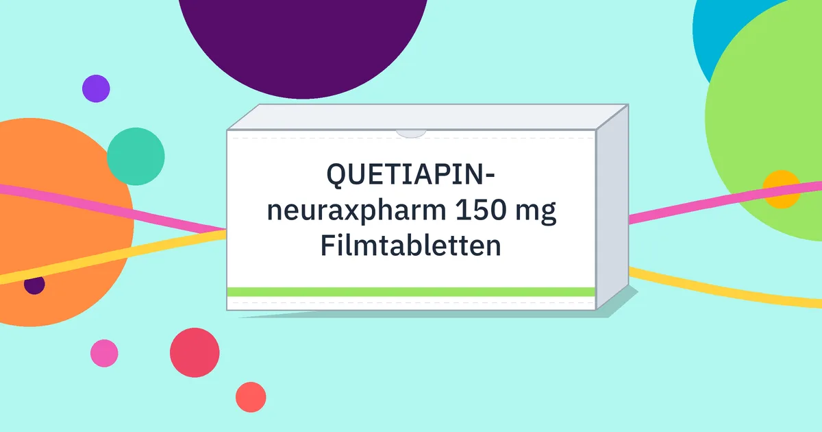 Symbolbild: Packung mit der Aufschrift QUETIAPIN-neuraxpharm 150 mg Filmtabletten (PZN 09445620) – Verfügbarkeit und Bezug in Apotheken in Frankfurt am Main