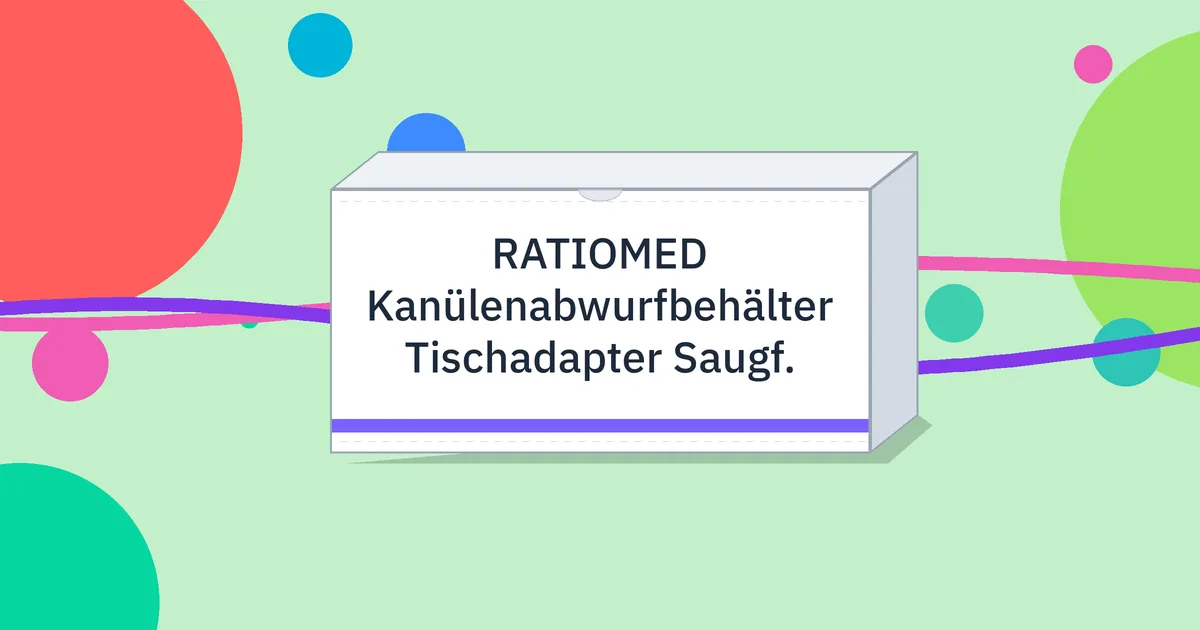 Symbolbild: Packung mit der Aufschrift RATIOMED Kanülenabwurfbehälter Tischadapter Saugf. (PZN 18197316) – Verfügbarkeit und Bezug in Apotheken in Frankfurt am Main