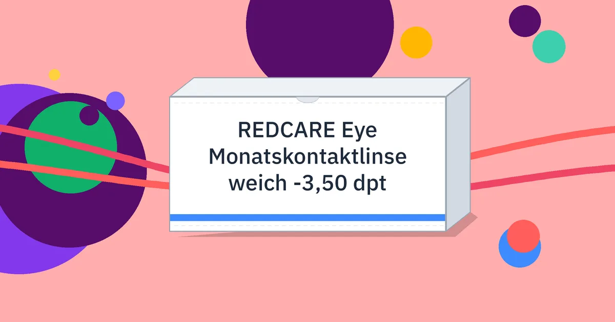 Symbolbild: Packung mit der Aufschrift REDCARE Eye Monatskontaktlinse weich -3,50 dpt (PZN 18782032) – Verfügbarkeit und Bezug in Apotheken in Frankfurt am Main