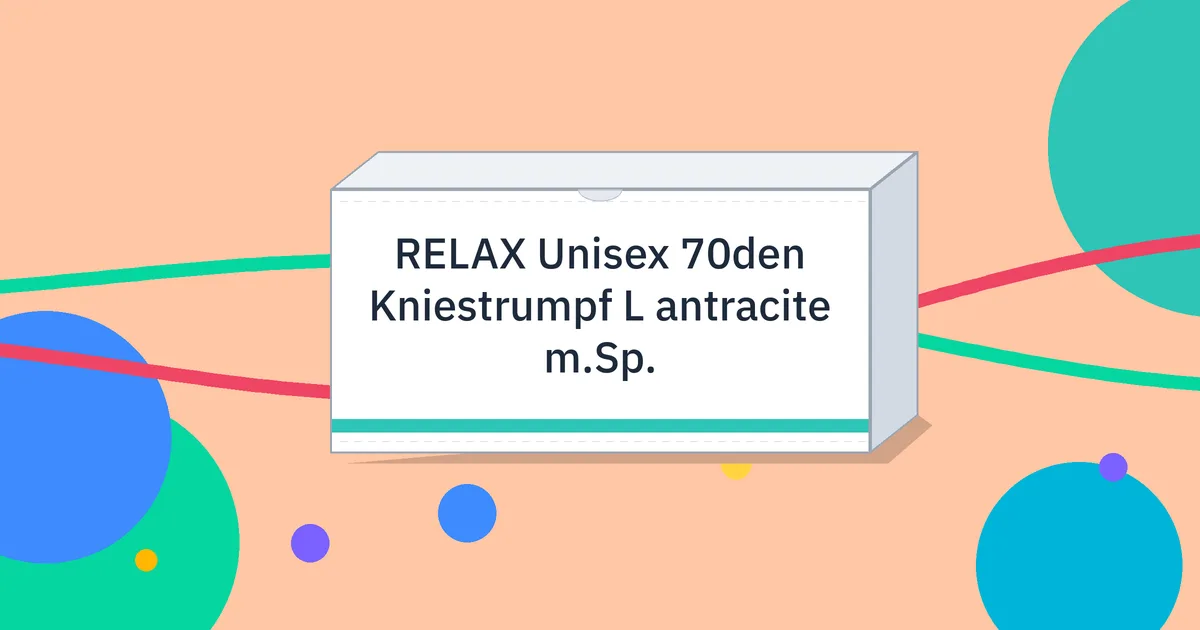 Symbolbild: Packung mit der Aufschrift RELAX Unisex 70den Kniestrumpf L antracite m.Sp. (PZN 16189933) – Verfügbarkeit und Bezug in Apotheken in Frankfurt am Main
