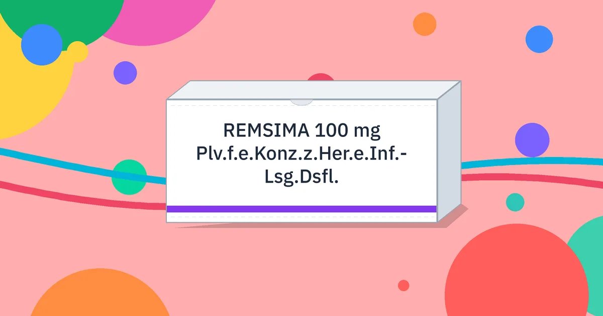 Symbolbild: Packung mit der Aufschrift REMSIMA 100 mg Plv.f.e.Konz.z.Her.e.Inf.-Lsg.Dsfl. (PZN 19863790) – Verfügbarkeit und Bezug in Apotheken in Frankfurt am Main