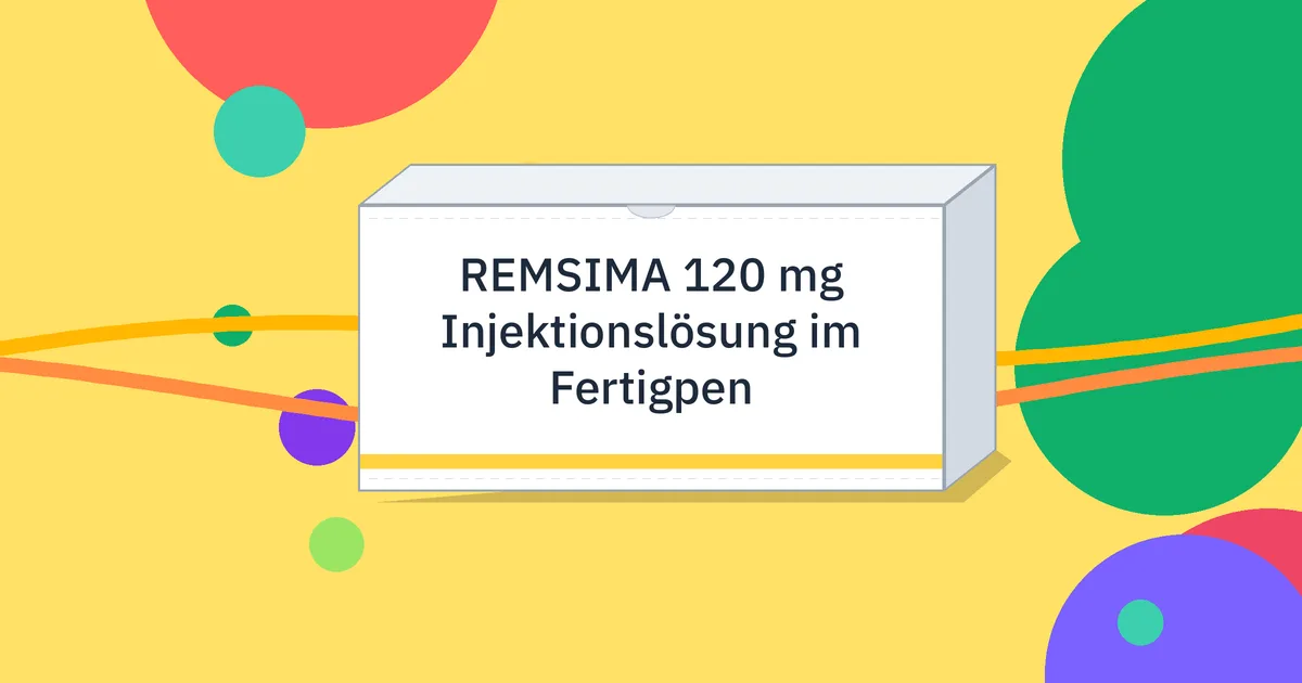 Symbolbild: Packung mit der Aufschrift REMSIMA 120 mg Injektionslösung im Fertigpen (PZN 17390494) – Verfügbarkeit und Bezug in Apotheken in Frankfurt am Main