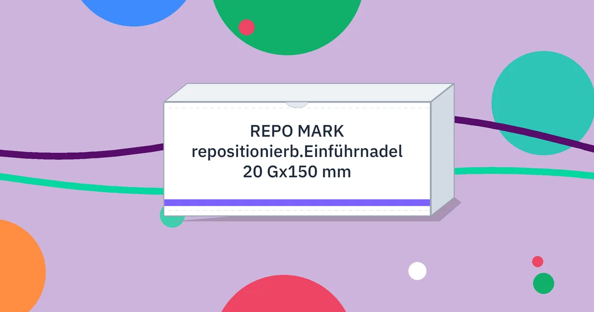 Symbolbild: Packung mit der Aufschrift REPO MARK repositionierb.Einführnadel 20 Gx150 mm (PZN 16920808) – Verfügbarkeit und Bezug in Apotheken in Frankfurt am Main