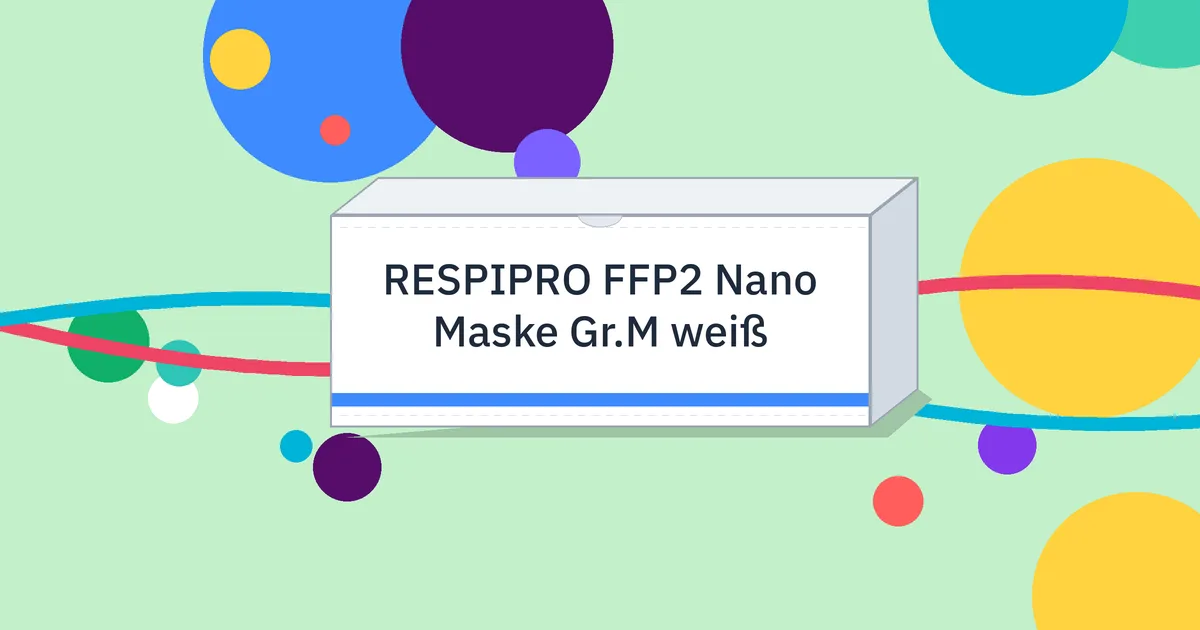 Symbolbild: Packung mit der Aufschrift RESPIPRO FFP2 Nano Maske Gr.M weiß (PZN 17991495) – Verfügbarkeit und Bezug in Apotheken in Frankfurt am Main