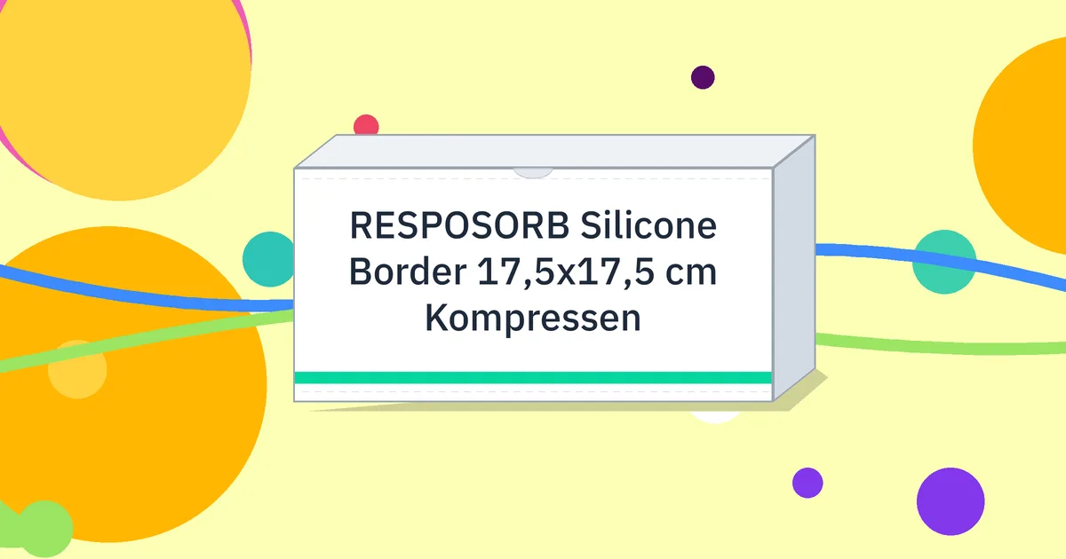 Symbolbild: Packung mit der Aufschrift RESPOSORB Silicone Border 17,5x17,5 cm Kompressen (PZN 20092116) – Verfügbarkeit und Bezug in Apotheken in Frankfurt am Main