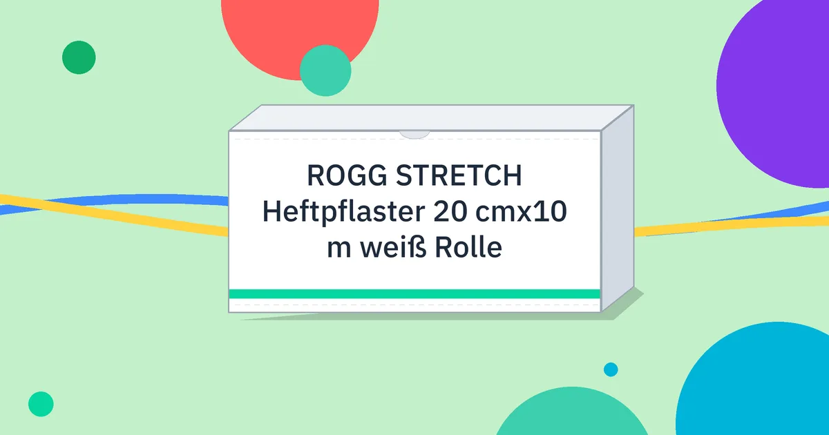 Symbolbild: Packung mit der Aufschrift ROGG STRETCH Heftpflaster 20 cmx10 m weiß Rolle (PZN 07150435) – Verfügbarkeit und Bezug in Apotheken in Frankfurt am Main