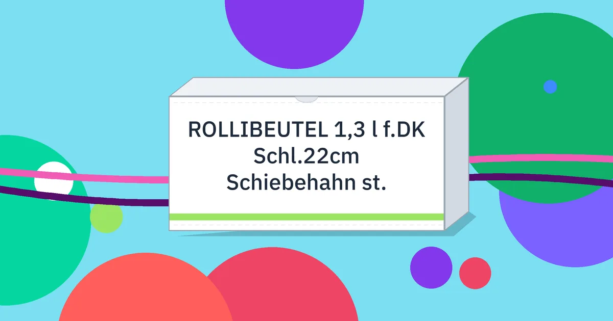 Symbolbild: Packung mit der Aufschrift ROLLIBEUTEL 1,3 l f.DK Schl.22cm Schiebehahn st. (PZN 06094723) – Verfügbarkeit und Bezug in Apotheken in Frankfurt am Main