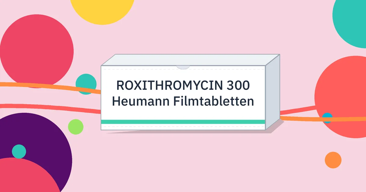 Symbolbild: Packung mit der Aufschrift ROXITHROMYCIN 300 Heumann Filmtabletten (PZN 01347964) – Verfügbarkeit und Bezug in Apotheken in Frankfurt am Main