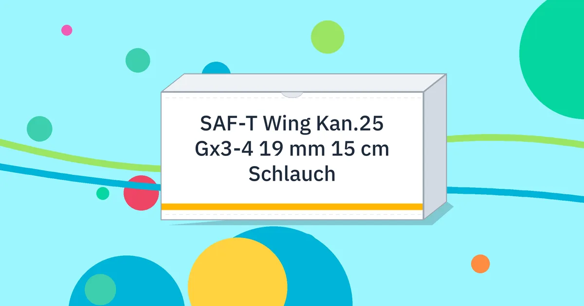 Symbolbild: Packung mit der Aufschrift SAF-T Wing Kan.25 Gx3-4 19 mm 15 cm Schlauch (PZN 07734805) – Verfügbarkeit und Bezug in Apotheken in Frankfurt am Main