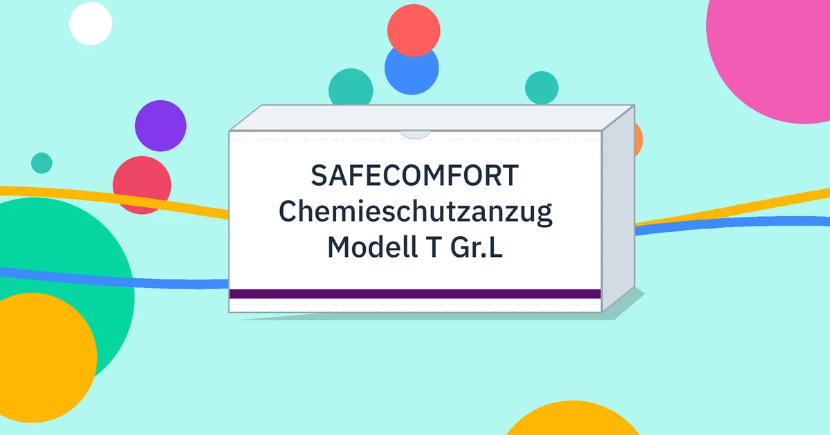 Symbolbild: Packung mit der Aufschrift SAFECOMFORT Chemieschutzanzug Modell T Gr.L (PZN 15305521) – Verfügbarkeit und Bezug in Apotheken in Frankfurt am Main
