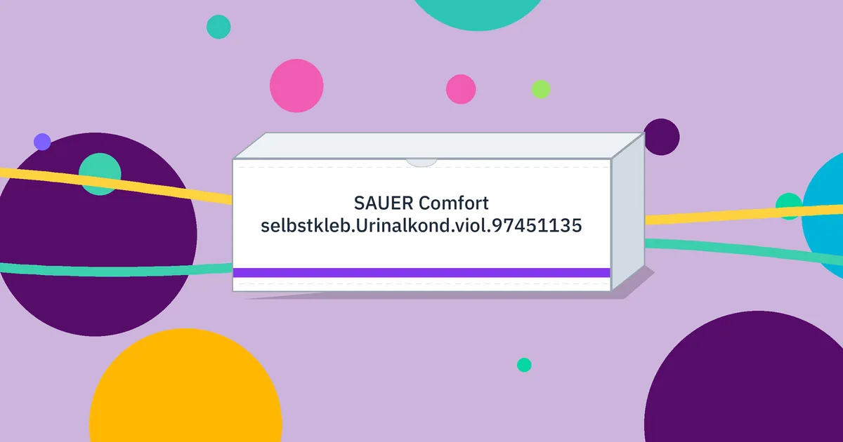 Symbolbild: Packung mit der Aufschrift SAUER Comfort selbstkleb.Urinalkond.viol.97451135 (PZN 11054708) – Verfügbarkeit und Bezug in Apotheken in Frankfurt am Main