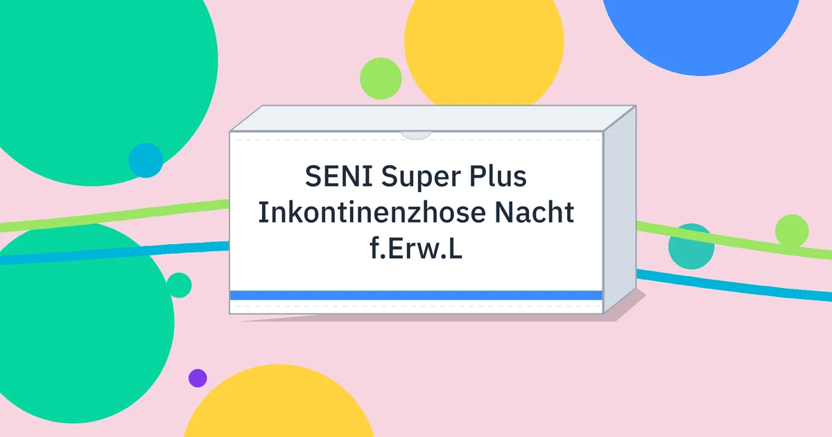 Symbolbild: Packung mit der Aufschrift SENI Super Plus Inkontinenzhose Nacht f.Erw.L (PZN 01105468) – Verfügbarkeit und Bezug in Apotheken in Frankfurt am Main