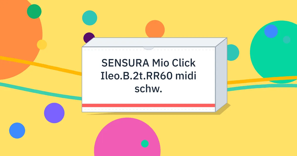 Symbolbild: Packung mit der Aufschrift SENSURA Mio Click Ileo.B.2t.RR60 midi schw. (PZN 20323633) – Verfügbarkeit und Bezug in Apotheken in Frankfurt am Main