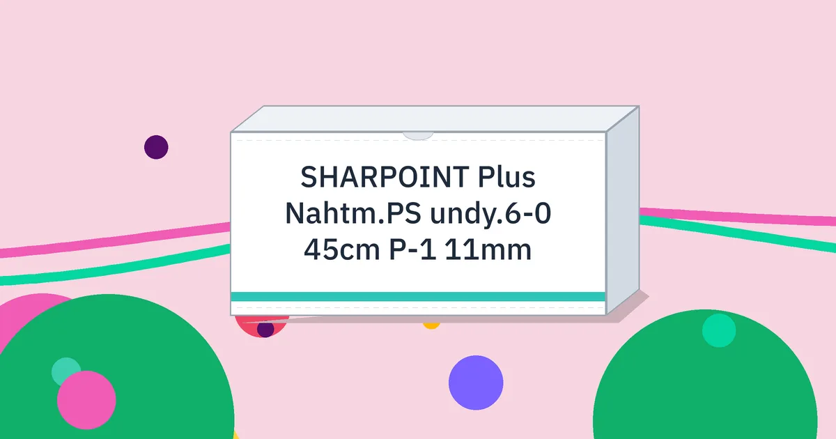 Symbolbild: Packung mit der Aufschrift SHARPOINT Plus Nahtm.PS undy.6-0 45cm P-1 11mm (PZN 17995458) – Verfügbarkeit und Bezug in Apotheken in Frankfurt am Main