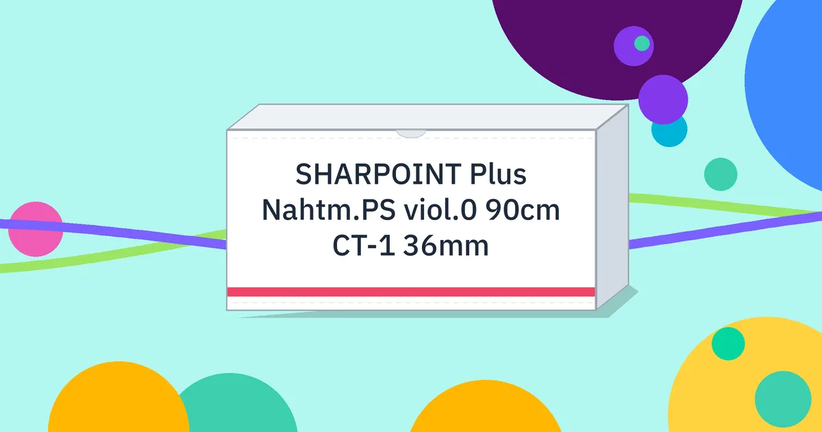 Symbolbild: Packung mit der Aufschrift SHARPOINT Plus Nahtm.PS viol.0 90cm CT-1 36mm (PZN 17995808) – Verfügbarkeit und Bezug in Apotheken in Frankfurt am Main