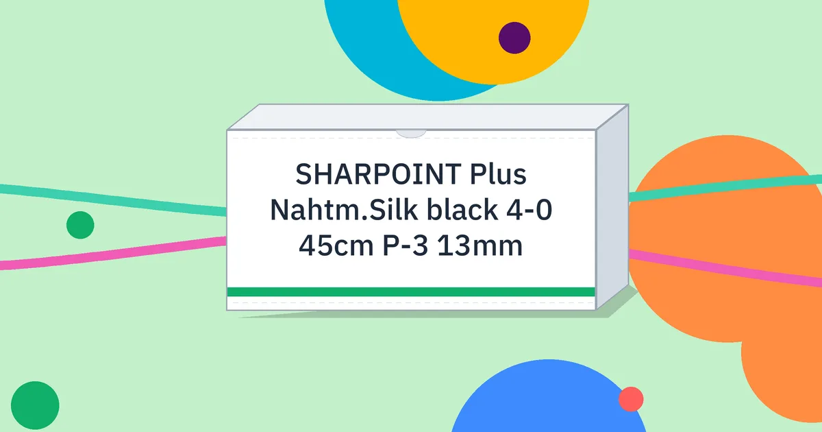 Symbolbild: Packung mit der Aufschrift SHARPOINT Plus Nahtm.Silk black 4-0 45cm P-3 13mm (PZN 17994499) – Verfügbarkeit und Bezug in Apotheken in Frankfurt am Main