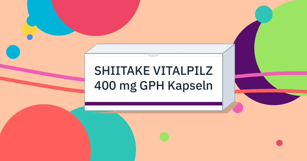 Symbolbild: Packung mit der Aufschrift SHIITAKE VITALPILZ 400 mg GPH Kapseln (PZN 00968983) – Verfügbarkeit und Bezug in Apotheken in Frankfurt am Main