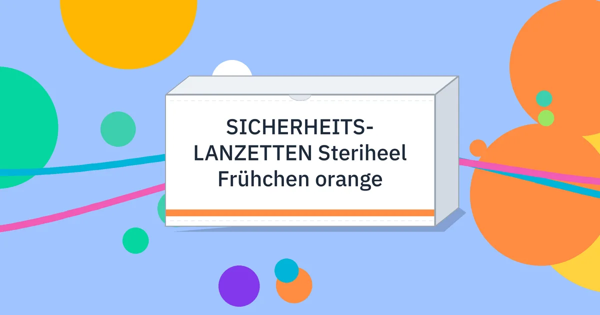 Symbolbild: Packung mit der Aufschrift SICHERHEITS-LANZETTEN Steriheel Frühchen orange (PZN 13231043) – Verfügbarkeit und Bezug in Apotheken in Frankfurt am Main