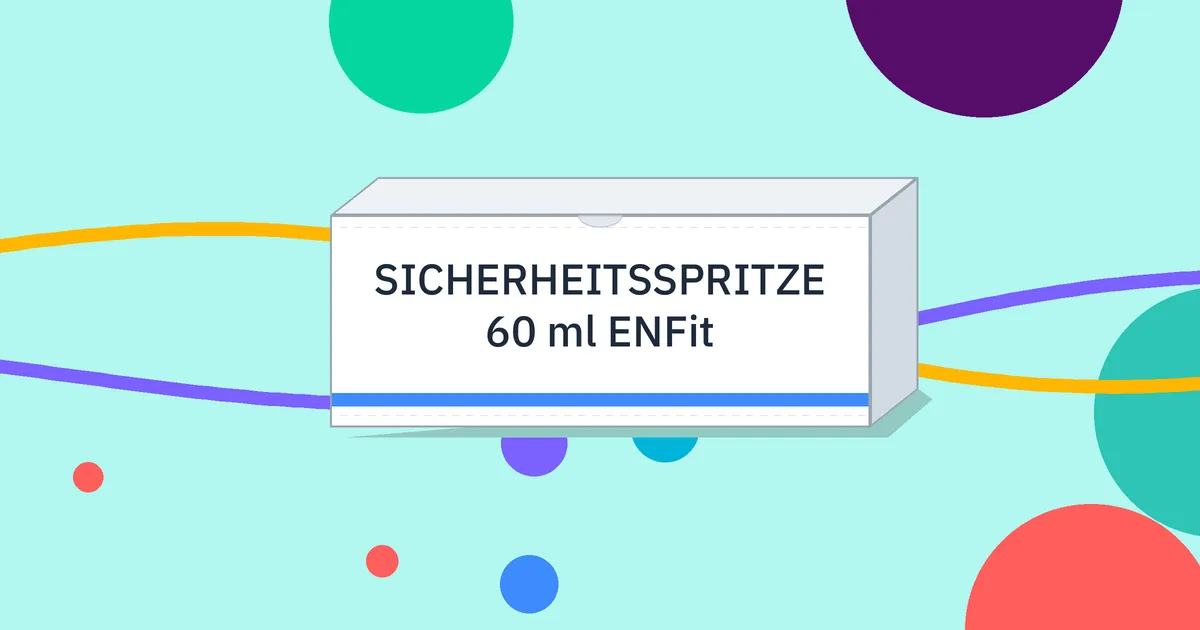 Symbolbild: Packung mit der Aufschrift SICHERHEITSSPRITZE 60 ml ENFit (PZN 15240299) – Verfügbarkeit und Bezug in Apotheken in Frankfurt am Main