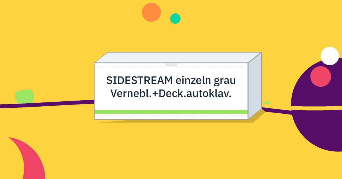 Symbolbild: Packung mit der Aufschrift SIDESTREAM einzeln grau Vernebl.+Deck.autoklav. (PZN 02831797) – Verfügbarkeit und Bezug in Apotheken in Frankfurt am Main
