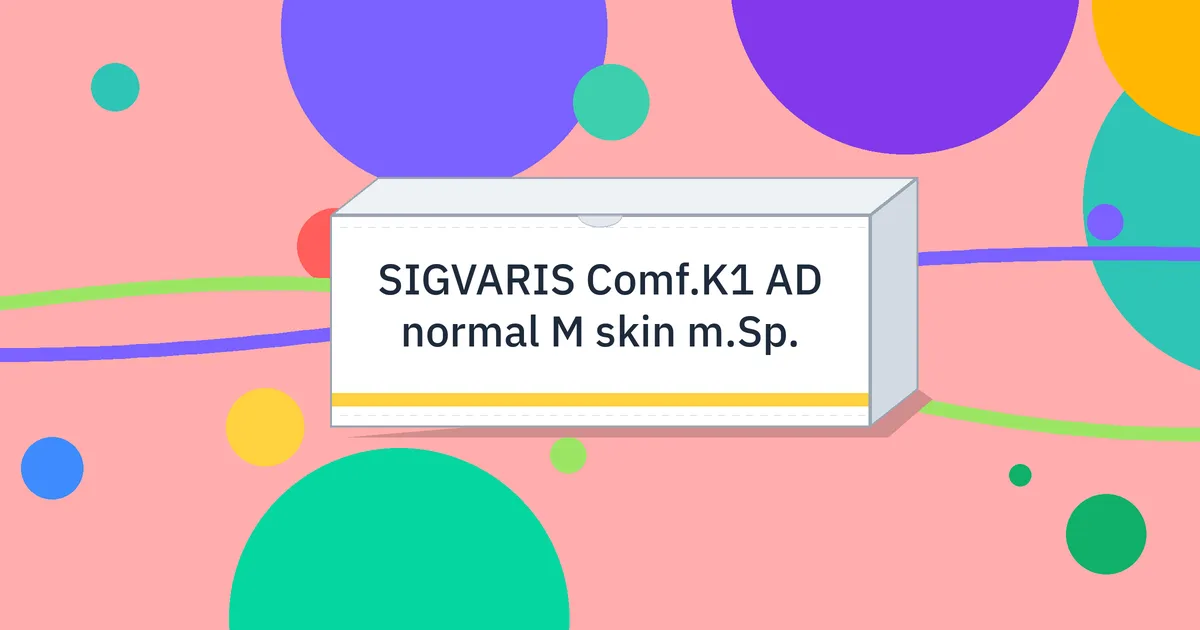 Symbolbild: Packung mit der Aufschrift SIGVARIS Comf.K1 AD normal M skin m.Sp. (PZN 17041948) – Verfügbarkeit und Bezug in Apotheken in Frankfurt am Main