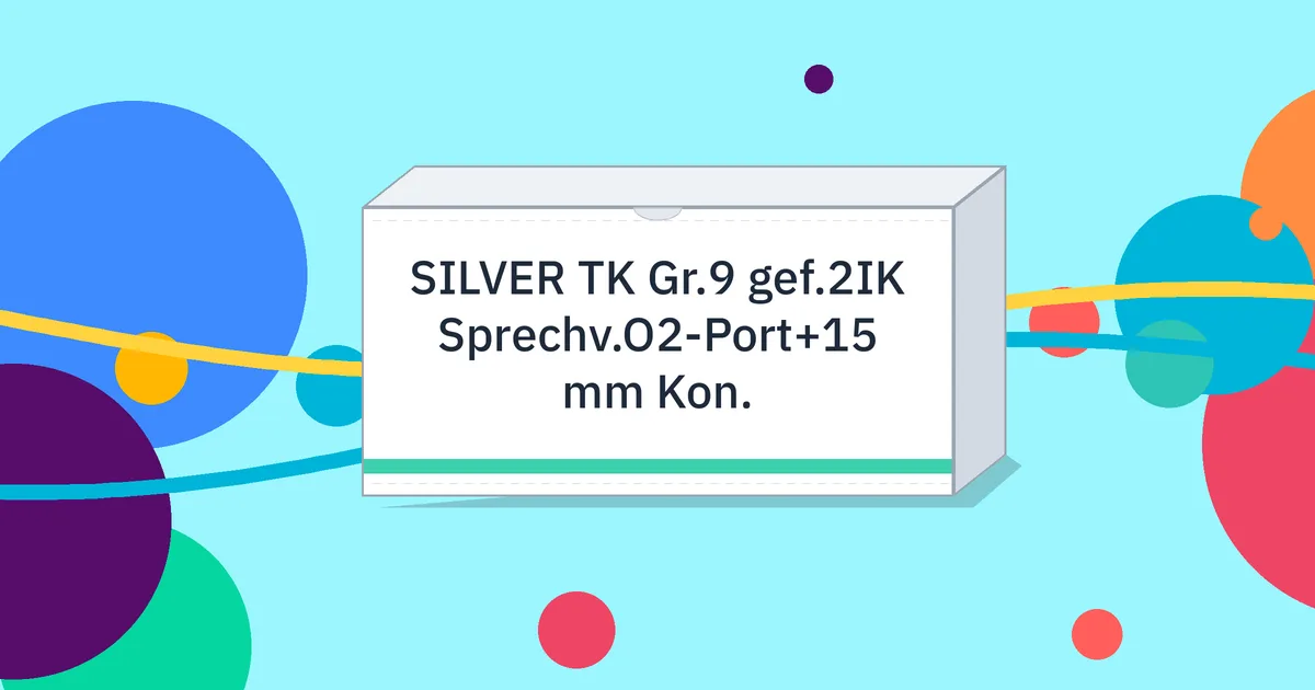 Symbolbild: Packung mit der Aufschrift SILVER TK Gr.9 gef.2IK Sprechv.O2-Port+15 mm Kon. (PZN 10317057) – Verfügbarkeit und Bezug in Apotheken in Frankfurt am Main