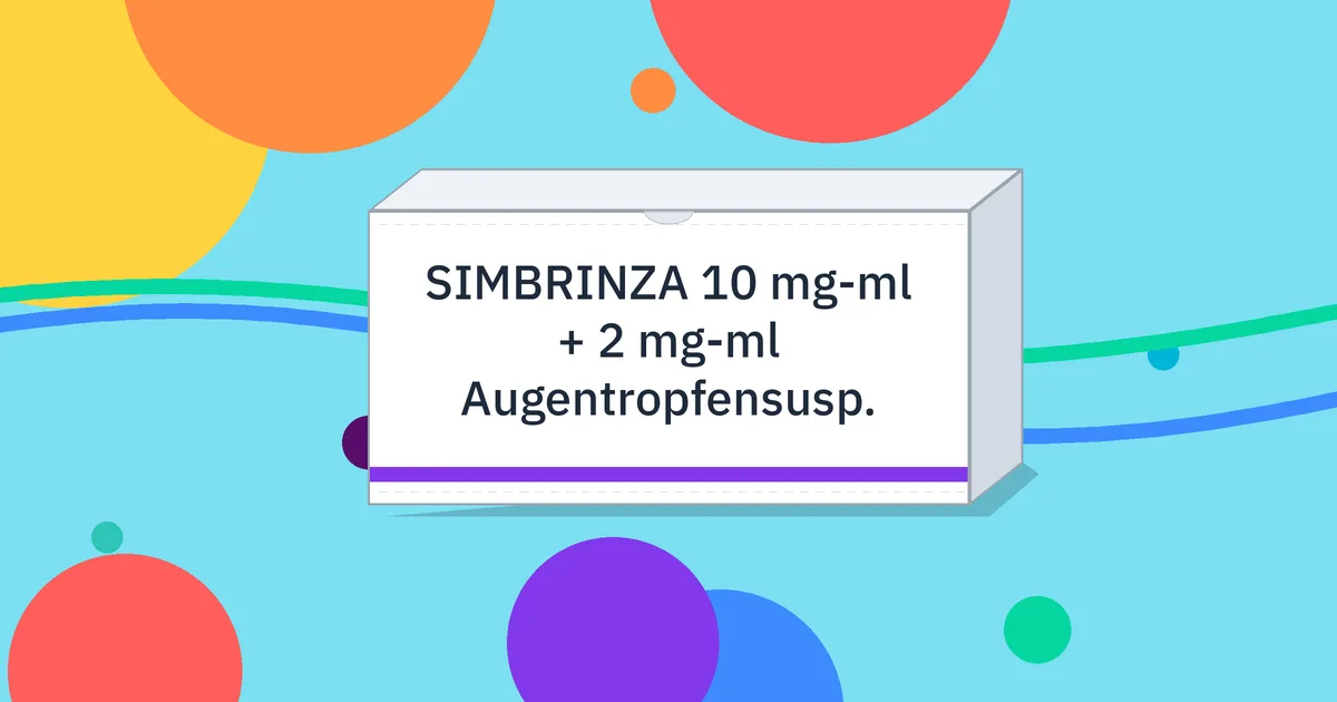 Symbolbild: Packung mit der Aufschrift SIMBRINZA 10 mg-ml + 2 mg-ml Augentropfensusp. (PZN 11282935) – Verfügbarkeit und Bezug in Apotheken in Frankfurt am Main