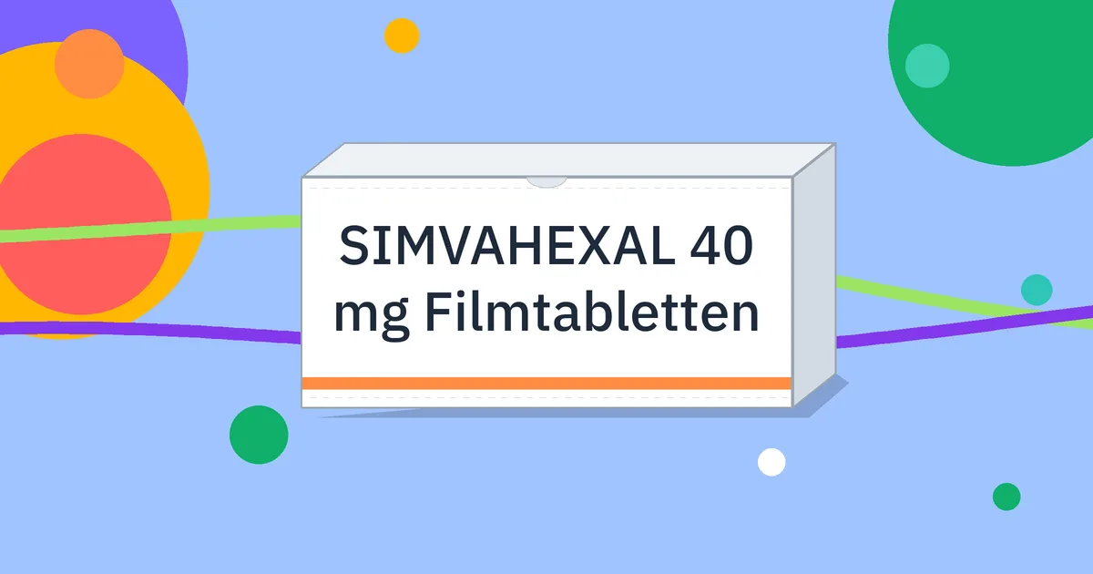 Symbolbild: Packung mit der Aufschrift SIMVAHEXAL 40 mg Filmtabletten (PZN 17422768) – Verfügbarkeit und Bezug in Apotheken in Frankfurt am Main
