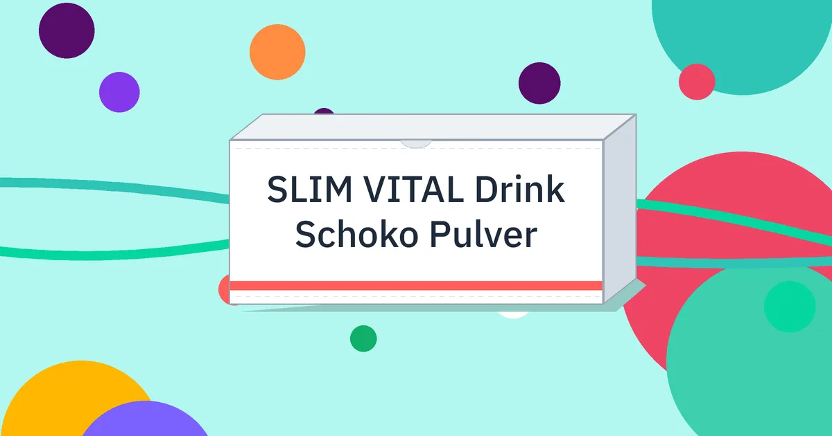 Symbolbild: Packung mit der Aufschrift SLIM VITAL Drink Schoko Pulver (PZN 07380359) – Verfügbarkeit und Bezug in Apotheken in Frankfurt am Main