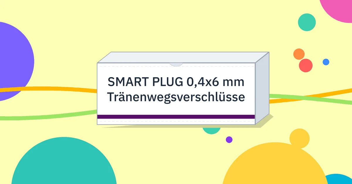 Symbolbild: Packung mit der Aufschrift SMART PLUG 0,4x6 mm Tränenwegsverschlüsse (PZN 05354211) – Verfügbarkeit und Bezug in Apotheken in Frankfurt am Main
