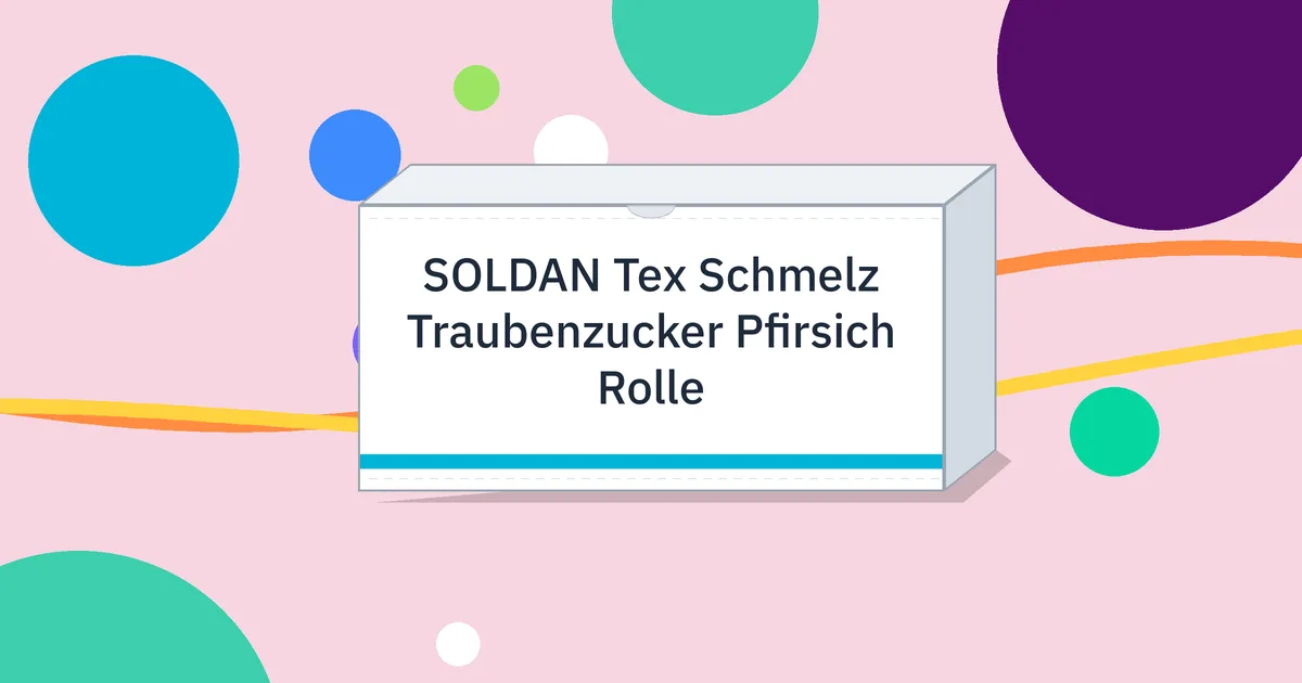 Symbolbild: Packung mit der Aufschrift SOLDAN Tex Schmelz Traubenzucker Pfirsich Rolle (PZN 01523177) – Verfügbarkeit und Bezug in Apotheken in Frankfurt am Main
