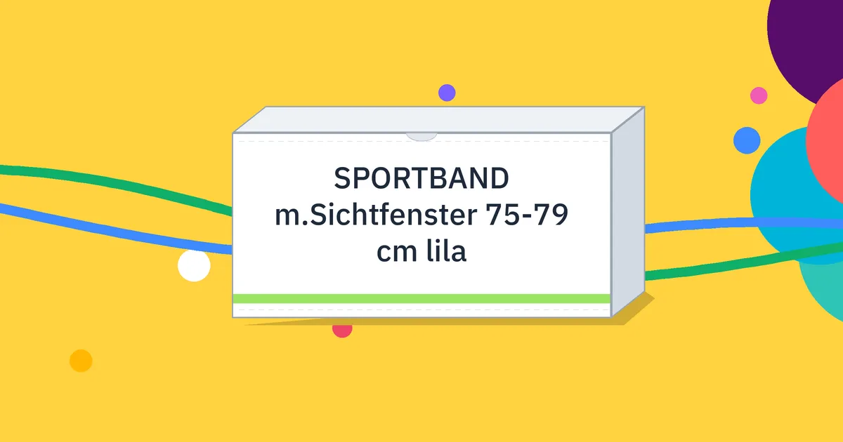 Symbolbild: Packung mit der Aufschrift SPORTBAND m.Sichtfenster 75-79 cm lila (PZN 12904534) – Verfügbarkeit und Bezug in Apotheken in Frankfurt am Main