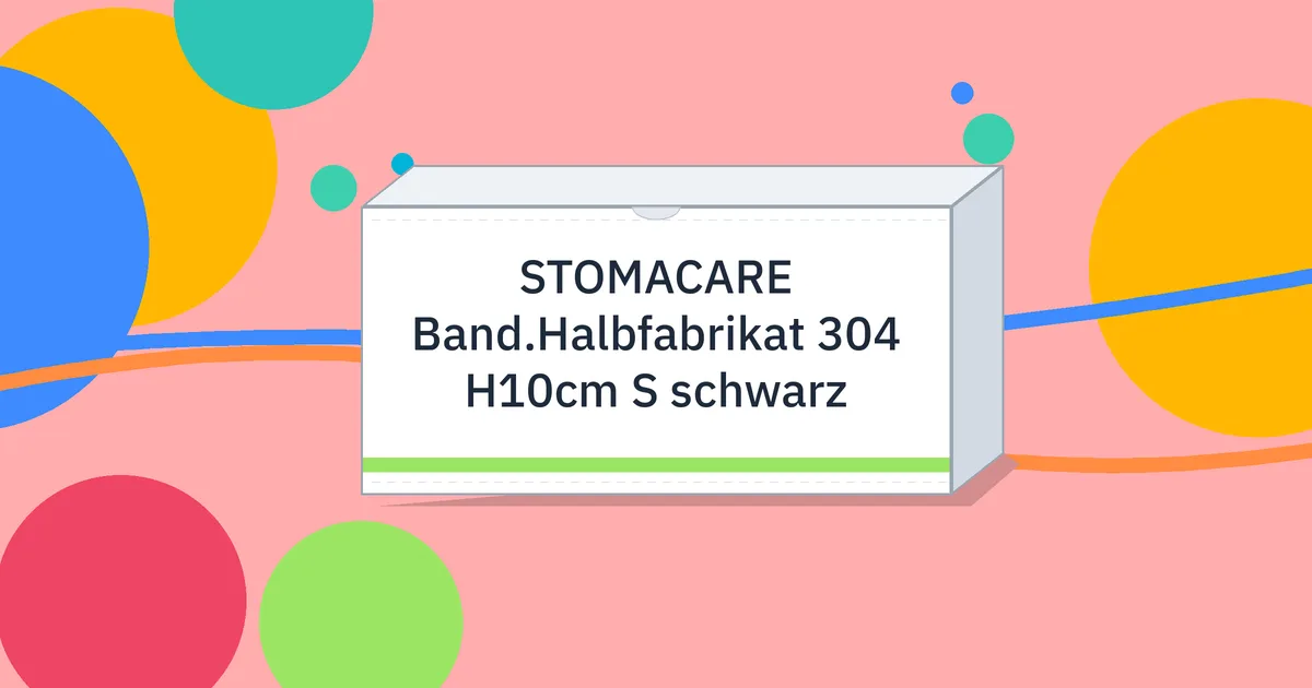 Symbolbild: Packung mit der Aufschrift STOMACARE Band.Halbfabrikat 304 H10cm S schwarz (PZN 10841226) – Verfügbarkeit und Bezug in Apotheken in Frankfurt am Main