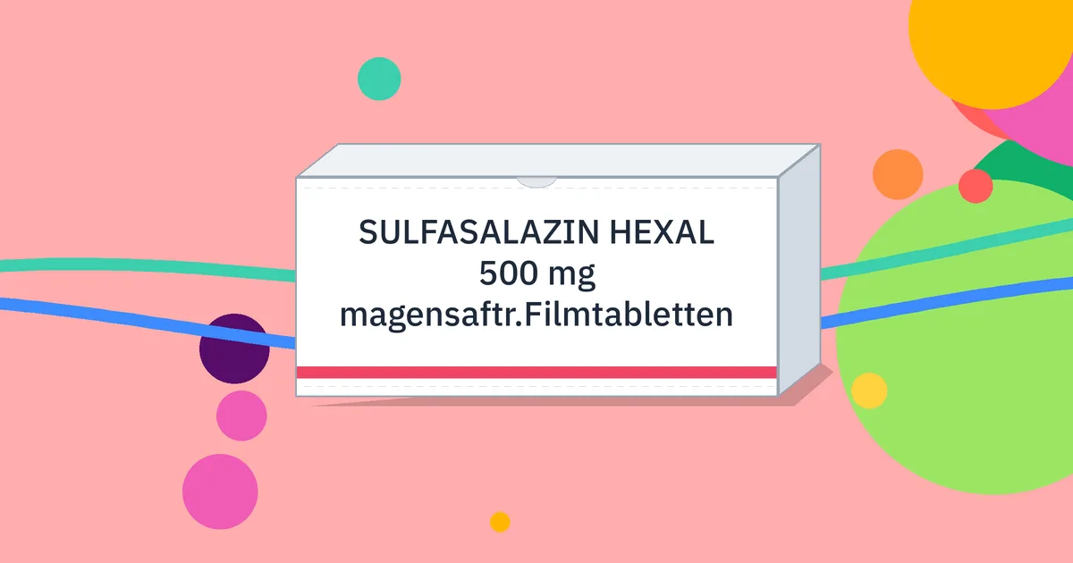 Symbolbild: Packung mit der Aufschrift SULFASALAZIN HEXAL 500 mg magensaftr.Filmtabletten (PZN 03440544) – Verfügbarkeit und Bezug in Apotheken in Frankfurt am Main